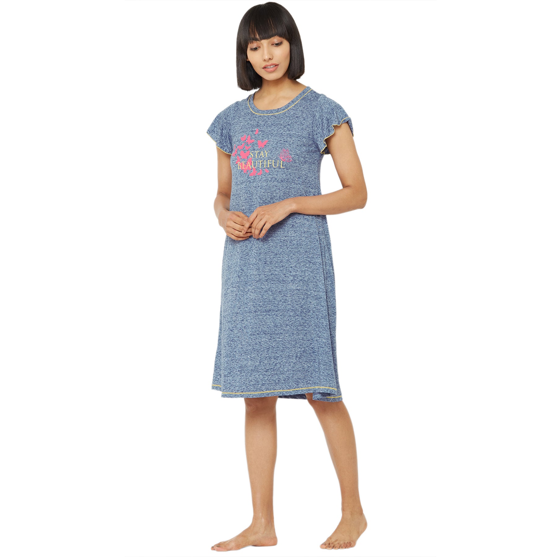 Flared Sleeve Sleep Shirt with a Round Neckline-NT-62 – SOIE Woman