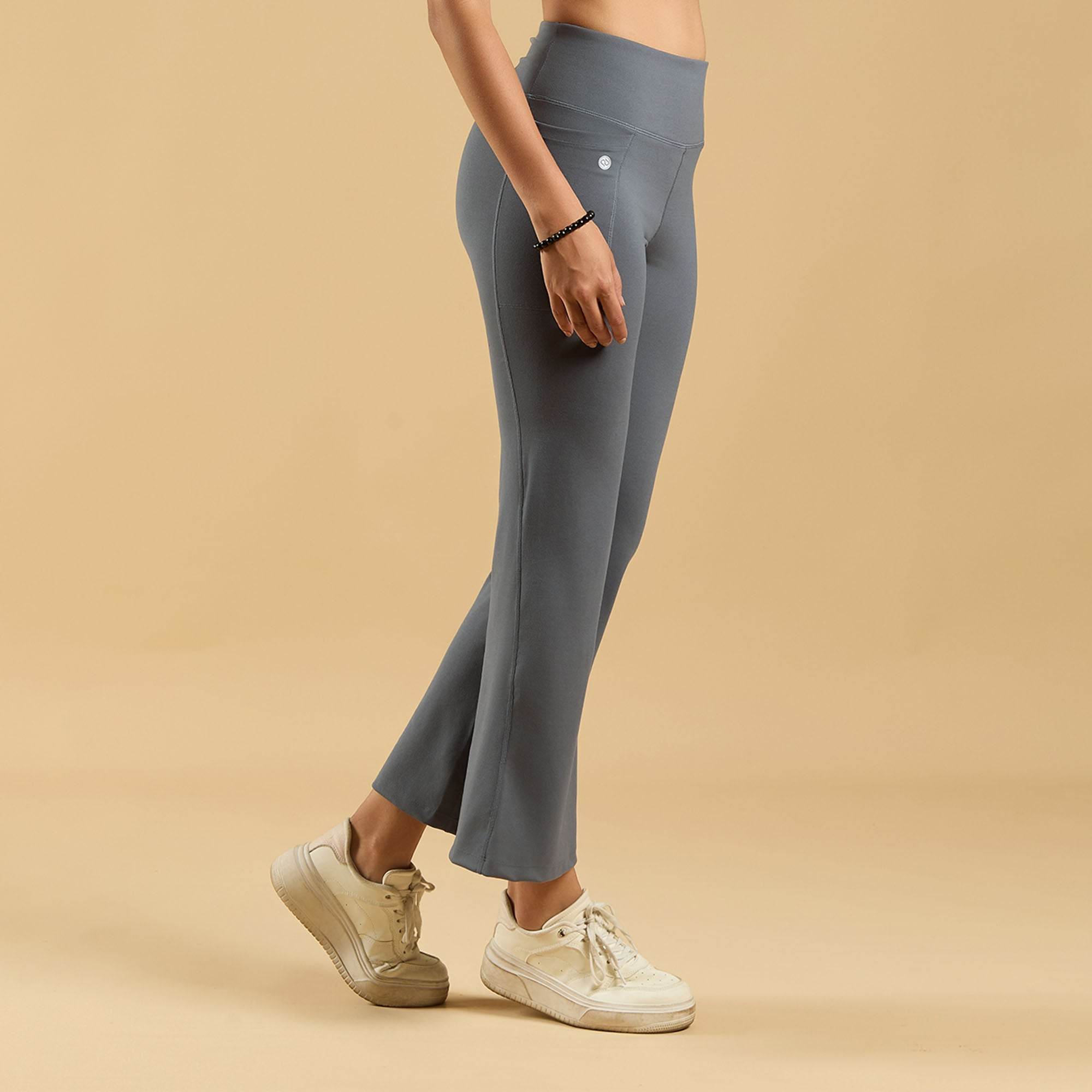 Mid-Rise Fit & Flared Pants with 4-Way Stretch & Compression Waistband ...